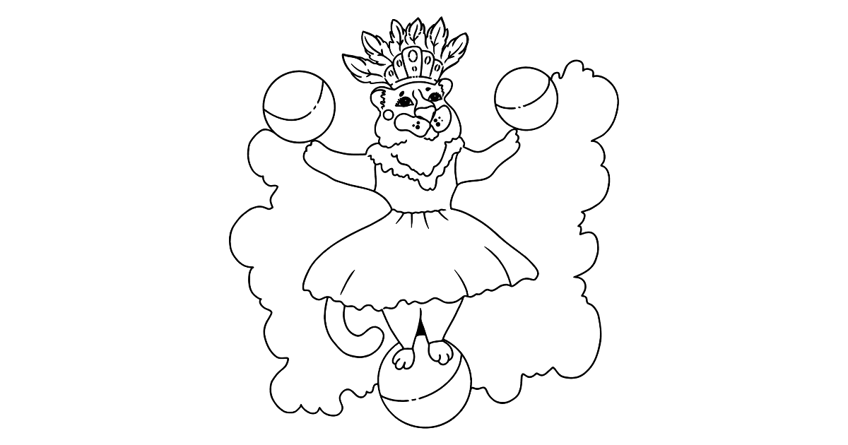 Coloring Page - A Tigress with Three Balls - Print fo free!