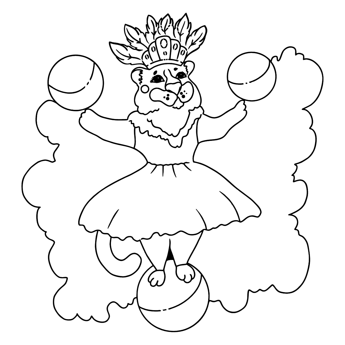 Coloring Page - A Tigress with Three Balls - Print fo free!