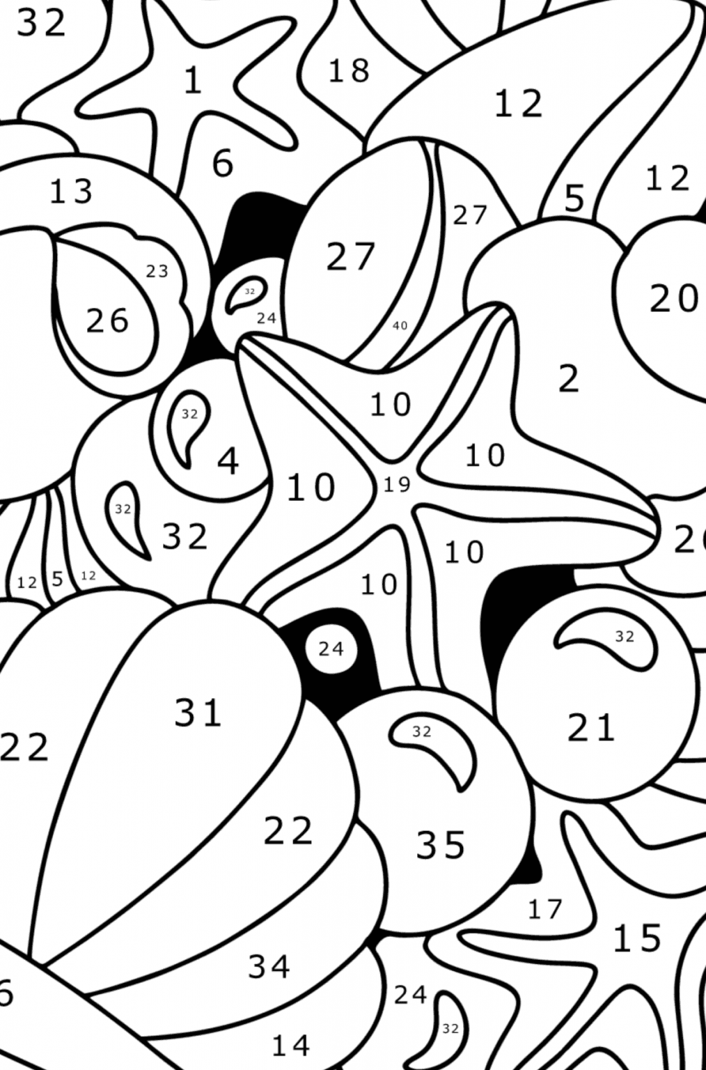 Mewarnai gambar Doodle Kerang - Online dan Cetak untuk Anak-Anak!