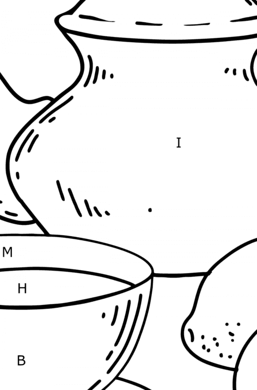 Mewarnai gambar secangkir teh dan teko - Online dan Cetak Gratis!