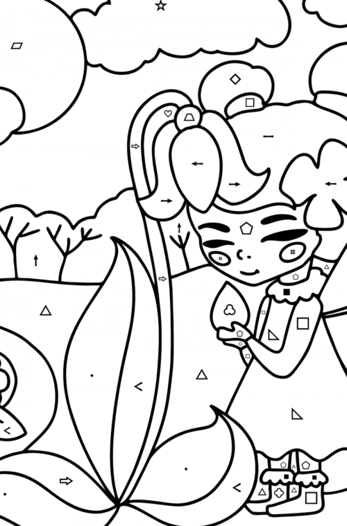 Boyama sayfası orman yolundaki peri | Coloring-for-Kids.com