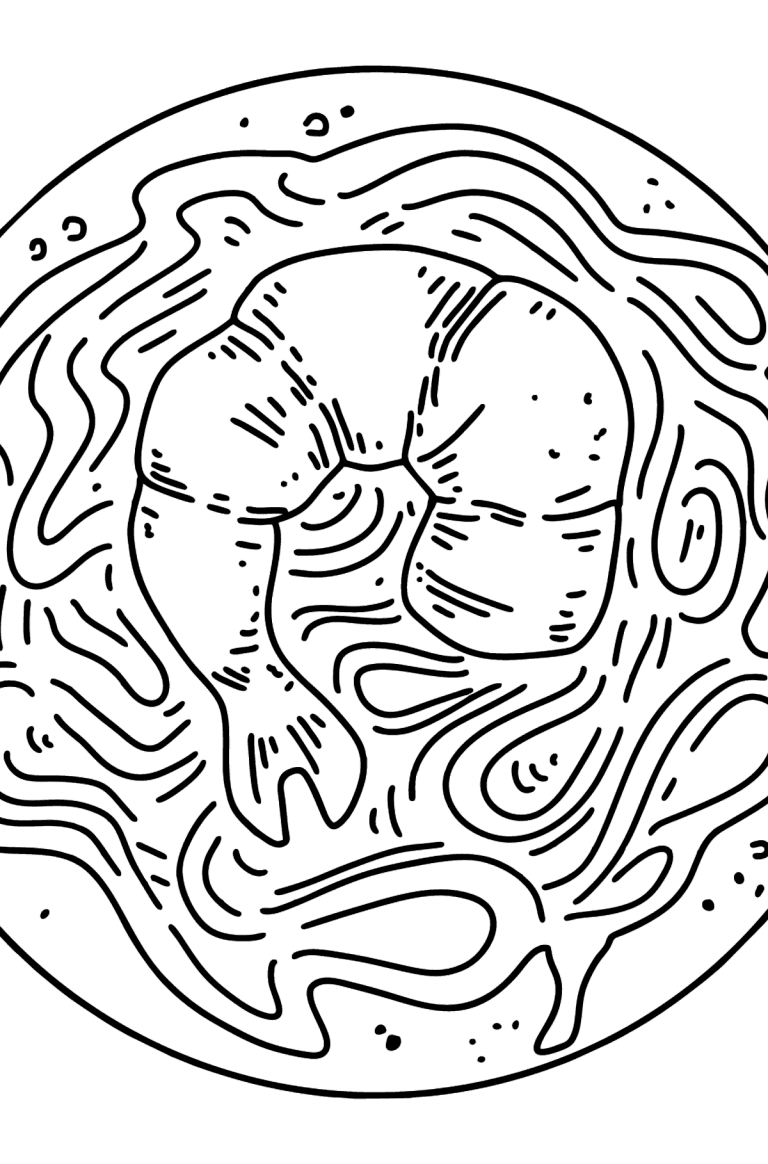 Spaghetti mit Garnelen Ausmalbild ♥ Kostenlos Drucken und Online!