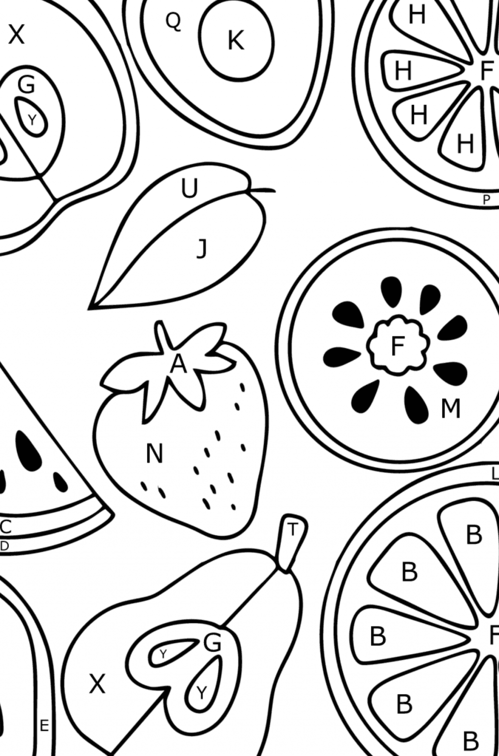 Fruit set сoloring page for kids ♥ Printable for Free!