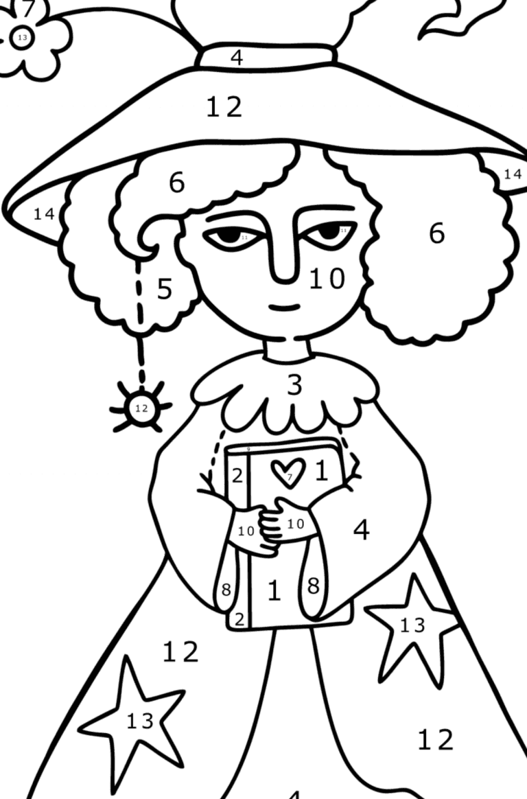 Little witch with a book сoloring page ♥ Online and Print for Free!