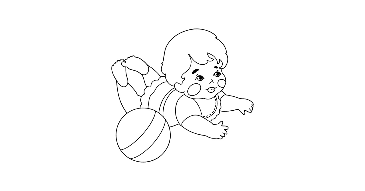 Tegning til farvning Baby med en bold ♥ Online og Print gratis!