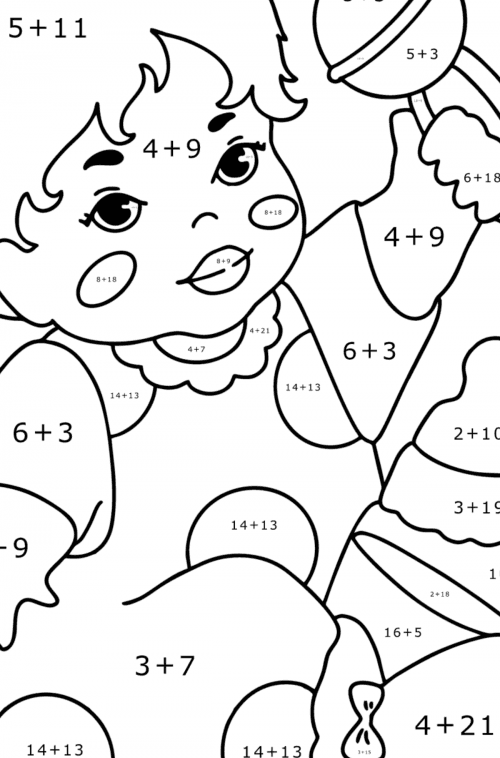 Baby with a rattle сoloring page ♥ Online and Print for Free!