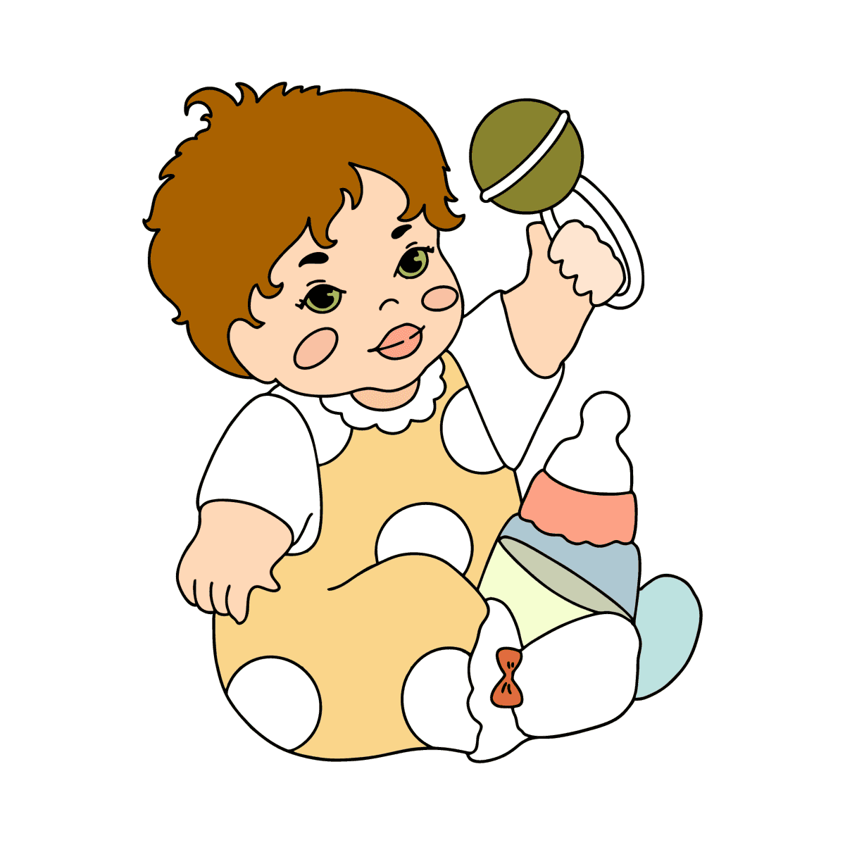 Baby with a rattle сoloring page ♥ Online and Print for Free!