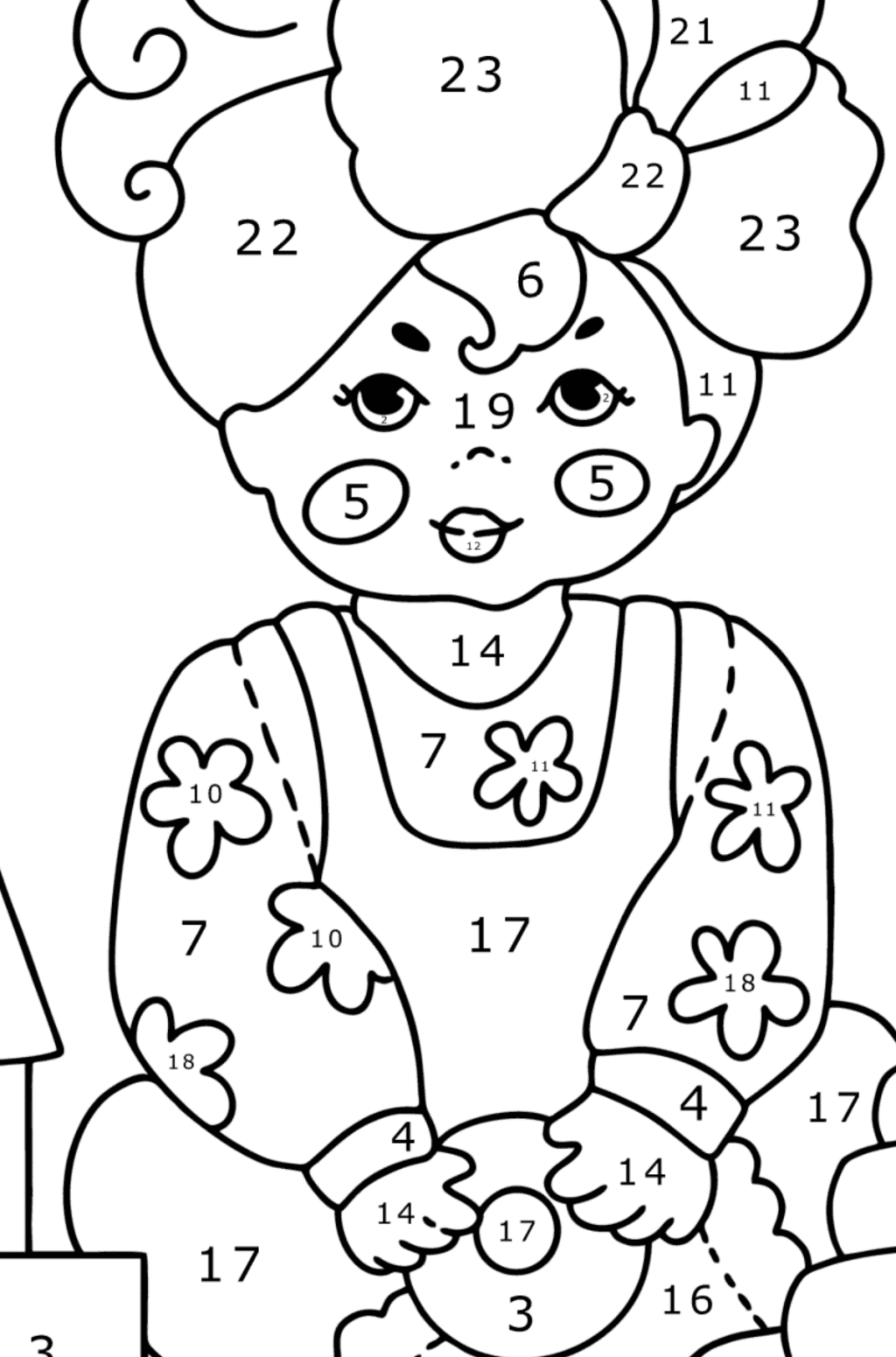 Little girl with a bow сoloring page ♥ Online and Print for Free!