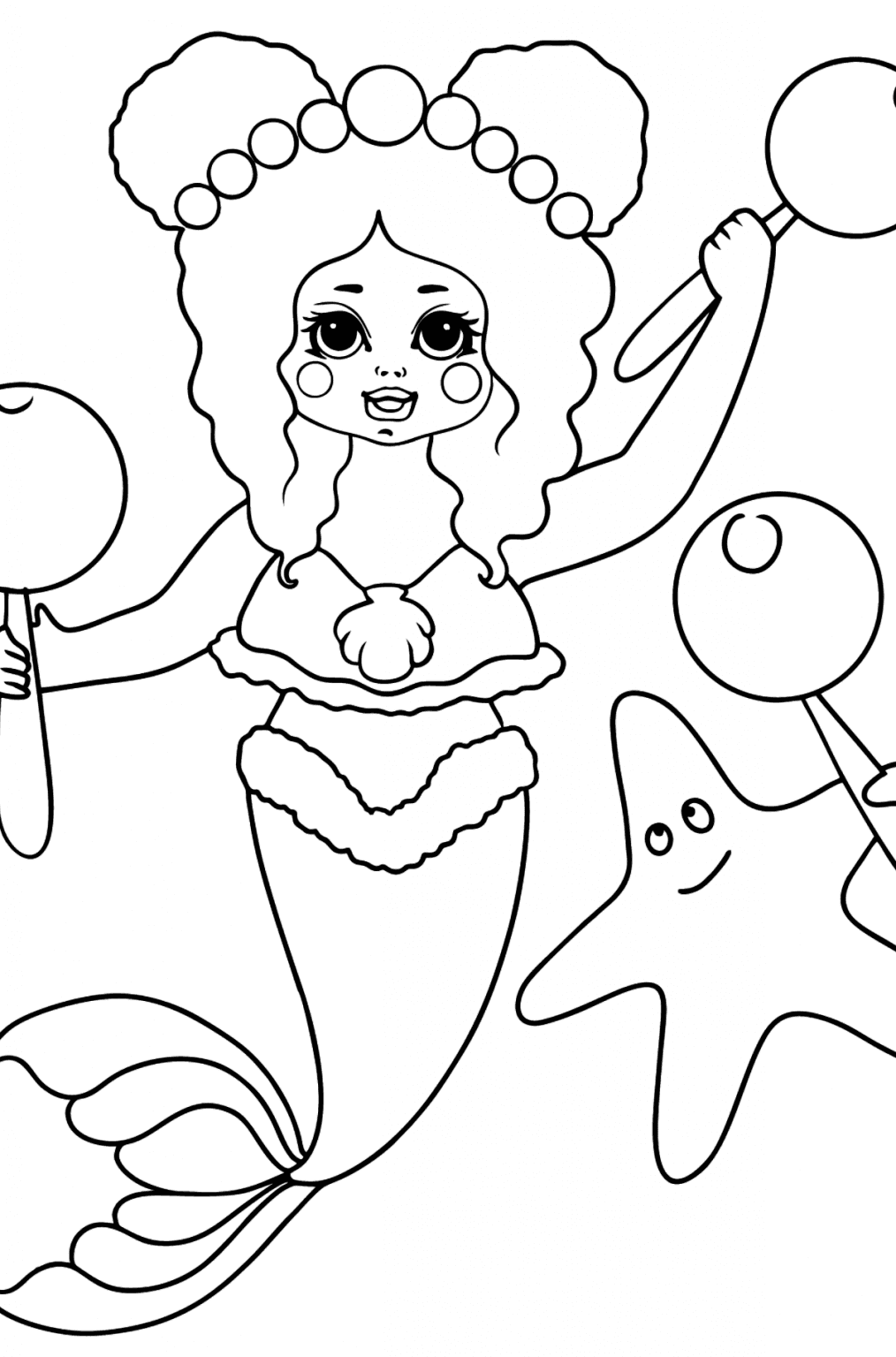 Mewarnai gambar putri duyung kecil - Unduh, cetak, online!