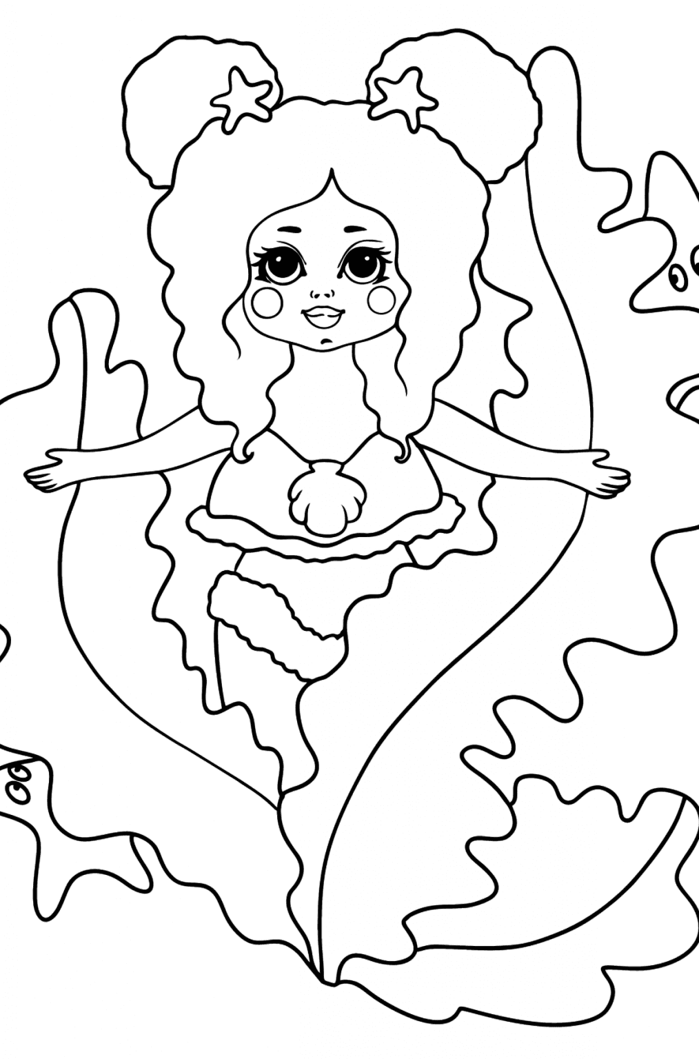 Tegning til fargelegging søt havfrue ♥ Online og skrive ut