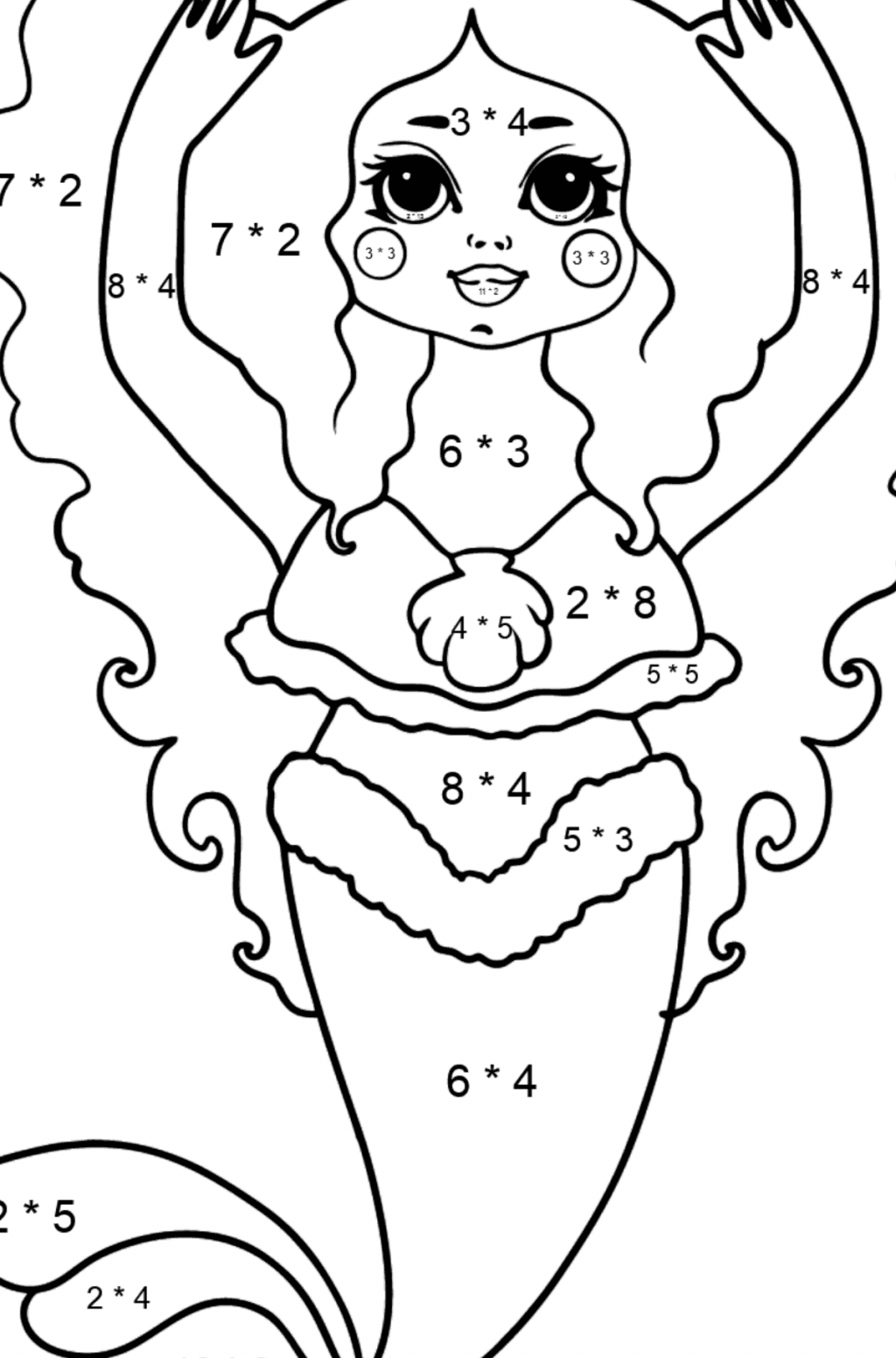 Värityskuva merenneito sinisillä hiuksilla ♥ Online ja Tulosta