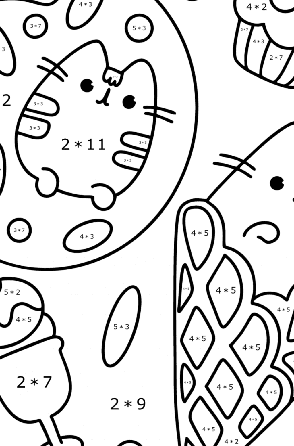 Kolorowanka Słodycze Pusheen | Coloring-for-Kids.com