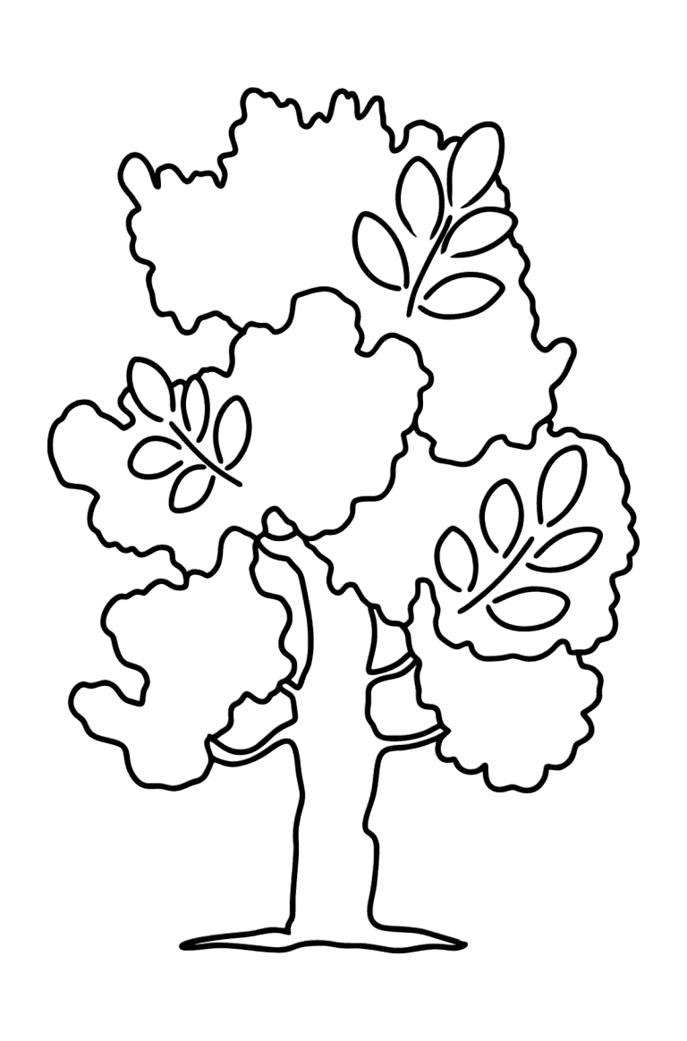 Mewarnai gambar pohon dan daun - Unduh, cetak, online!
